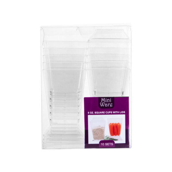 Mini Ware Square Cups With Lids Small - 10 Count | The Closeout Connection