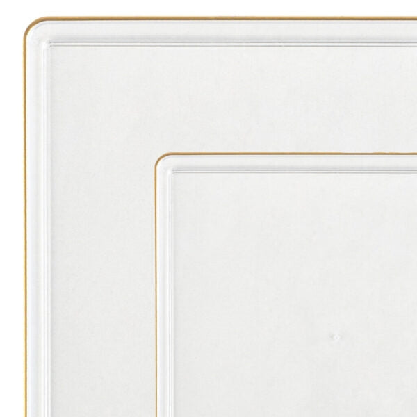 Square Plates Clear/Gold Rim - 10 Count