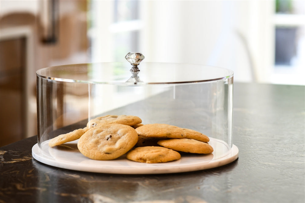 Lucite Round Cake Holder with Marble Base