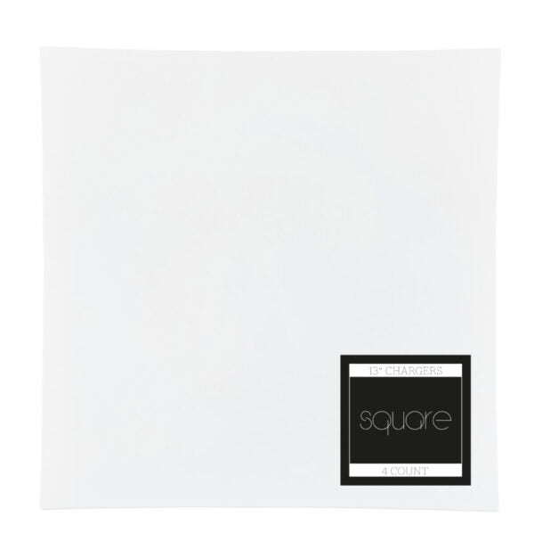 13" Square Flat White Chargers - 4 Count