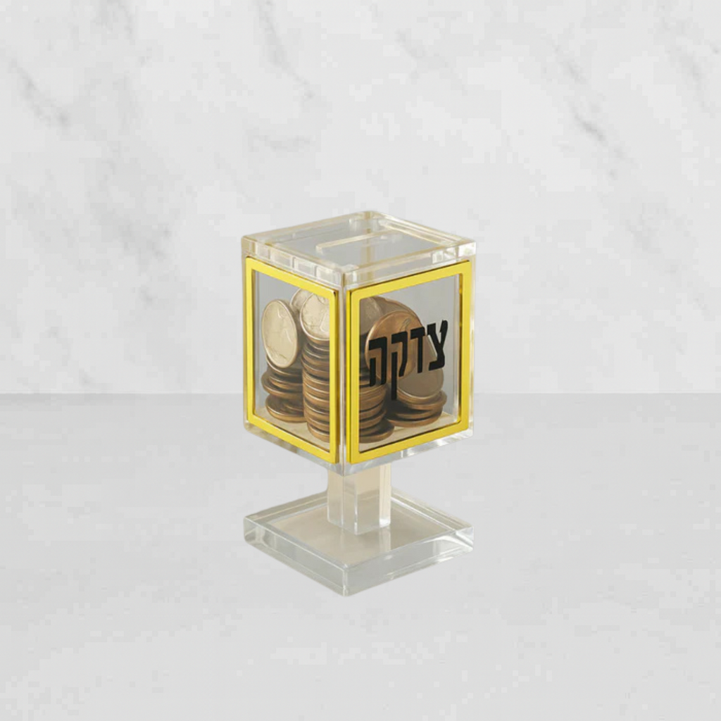 Lucite Clear & Gold Coin Box