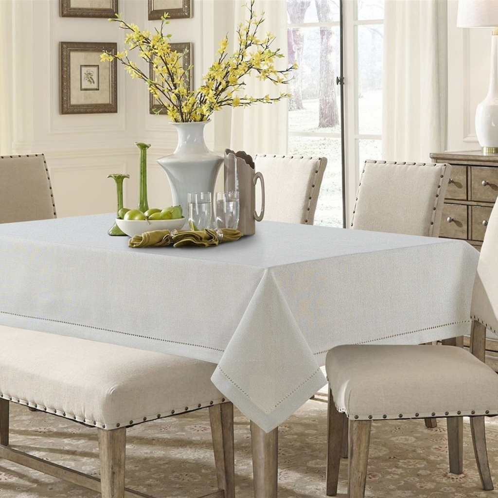 Linen-Like White with Silver Highlights Tablecloth